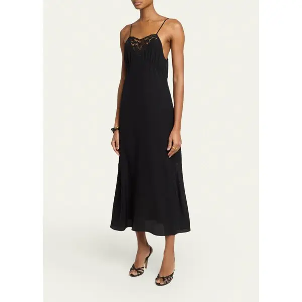 Chloé Lace-trim Empire Silk Midi Slip Dress - Black