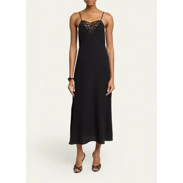 Chloé Lace-trim Empire Silk Midi Slip Dress - Black