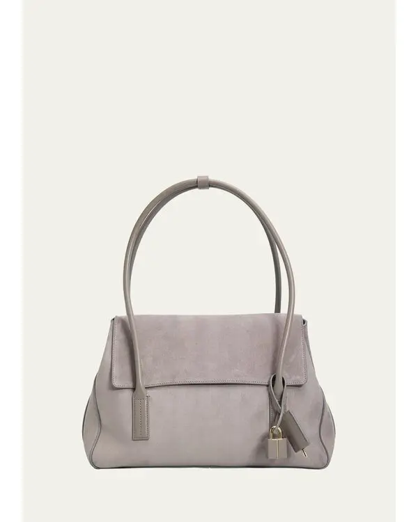 TOM FORD Eclipse Medium Suede & Leather Shoulder Bag - Cloudburst