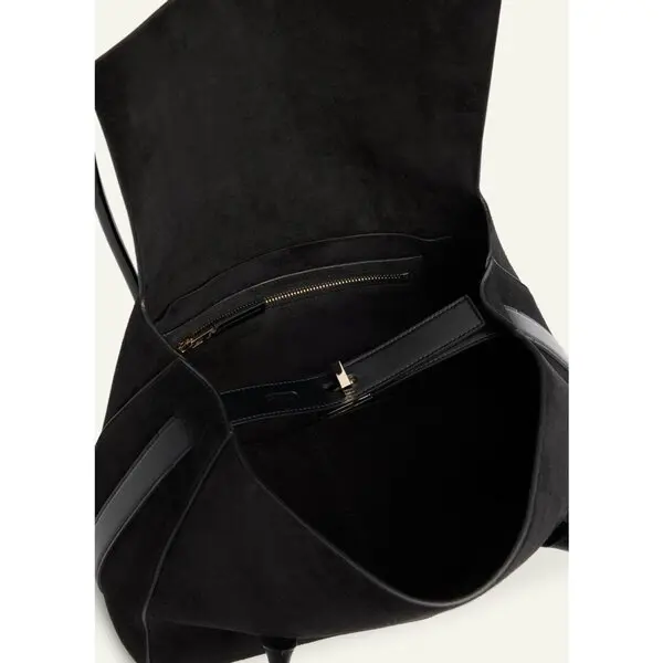 TOM FORD Eclipse Medium Suede & Leather Shoulder Bag - Cloudburst