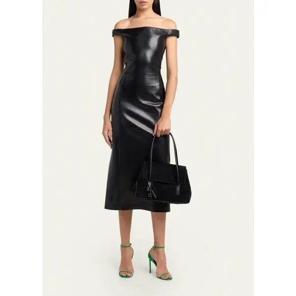 TOM FORD Eclipse Medium Suede & Leather Shoulder Bag - Cloudburst