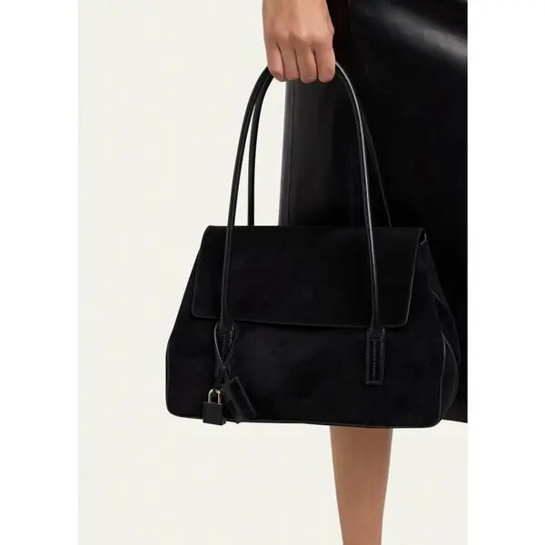 TOM FORD Eclipse Medium Suede & Leather Shoulder Bag - Cloudburst