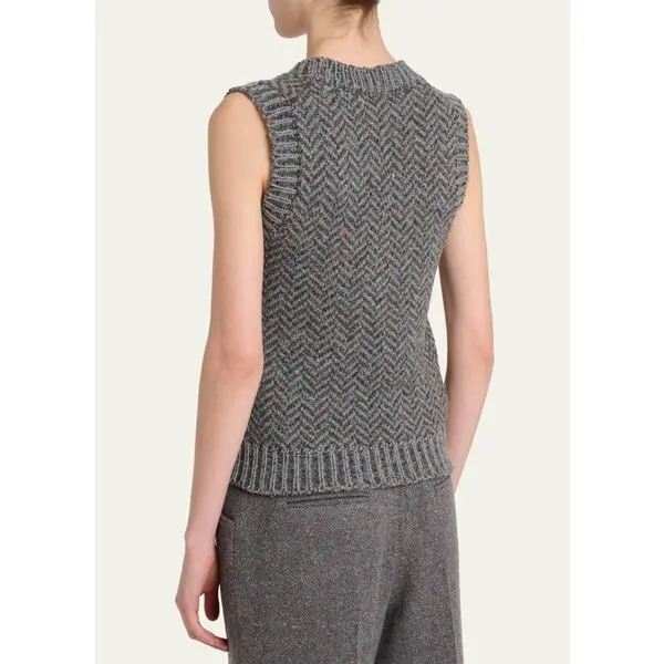 Gabriela Hearst Cresset Cashmere Speckled Herringbone V-neck Vest