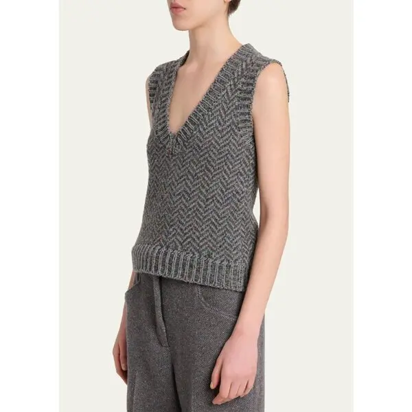 Gabriela Hearst Cresset Cashmere Speckled Herringbone V-neck Vest