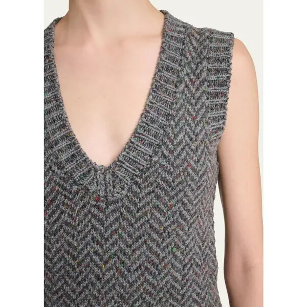 Gabriela Hearst Cresset Cashmere Speckled Herringbone V-neck Vest