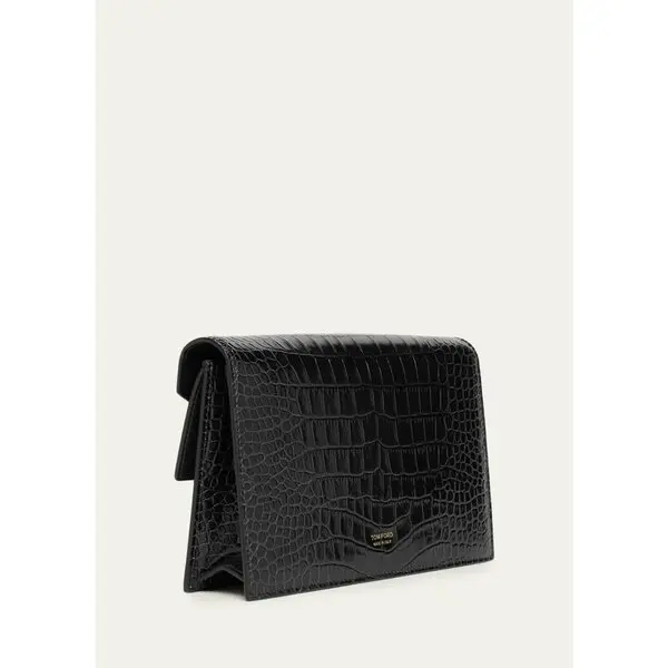 TOM FORD Small Croc-embossed Leather T-clasp Clutch Bag - Black