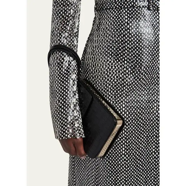 TOM FORD Frame Croc-embossed Leather Vertical Clutch