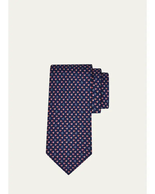 FERRAGAMO Mail Print Silk Tie - F.navy