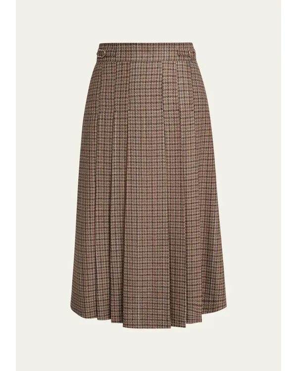 Gabriela Hearst Wesley Houndstooth Pleated Midi Skirt