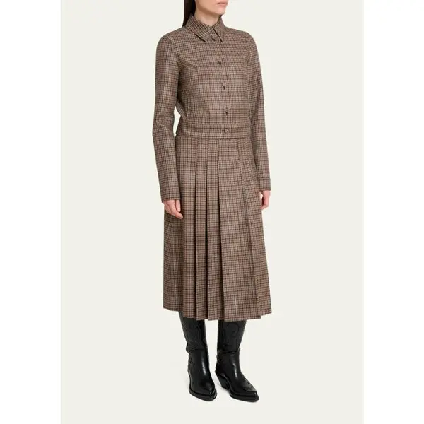 Gabriela Hearst Wesley Houndstooth Pleated Midi Skirt