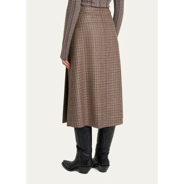 Gabriela Hearst Wesley Houndstooth Pleated Midi Skirt