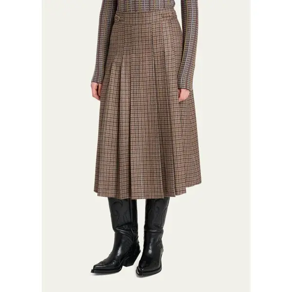 Gabriela Hearst Wesley Houndstooth Pleated Midi Skirt