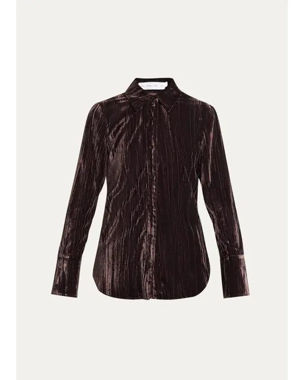 Proenza Schouler White Label Madi Crinkled Button-front Top - Coffee