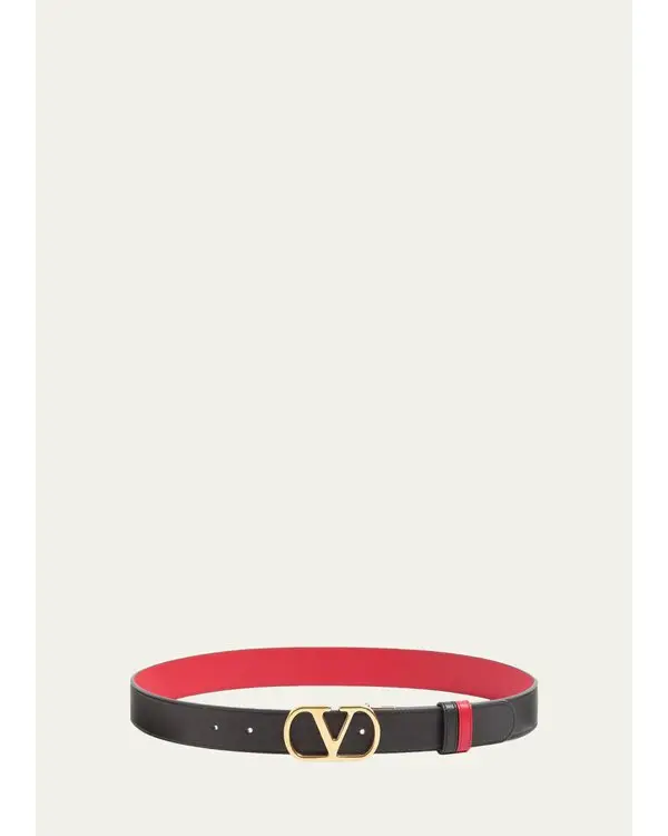 Valentino Garavani Reversible Vlogo Signature Belt In Glossy Calfskin 30mm - Black/red