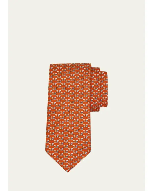 FERRAGAMO Double-dog Silk Tie - Arancio