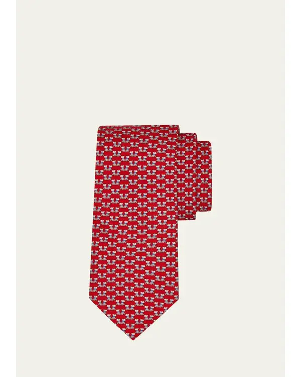 FERRAGAMO Double-dog Silk Tie - Rosso