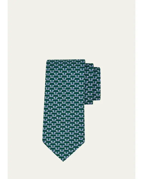 FERRAGAMO Double-dog Silk Tie - Verde