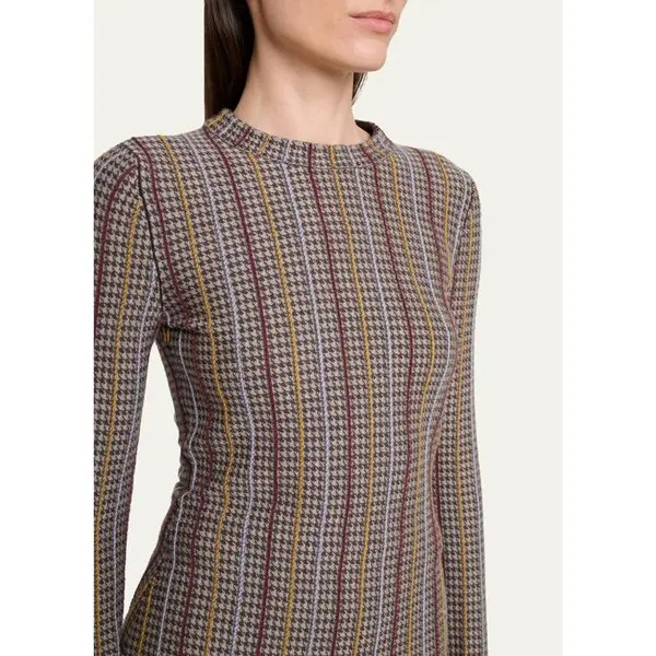 Gabriela Hearst Pons Cashmere-silk Striped Houndstooth Crewneck Sweater