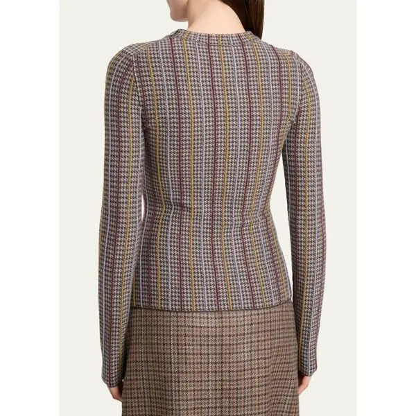 Gabriela Hearst Pons Cashmere-silk Striped Houndstooth Crewneck Sweater
