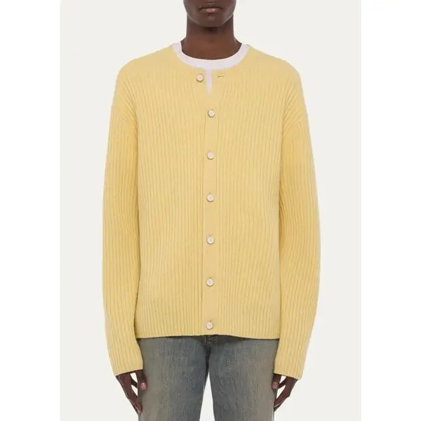 Helmut Lang Wool Ribbed Crewneck Cardigan