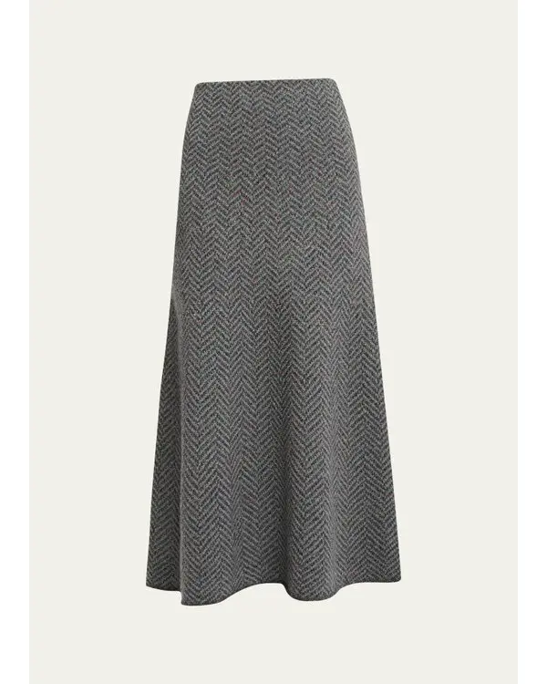 Gabriela Hearst Camden Cashmere Speckled Herringbone Maxi Skirt - Charcoal Multi