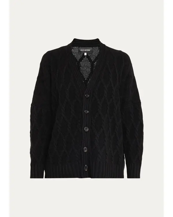 Eskandar Cashmere V-neck Cardigan Mid Plus Length