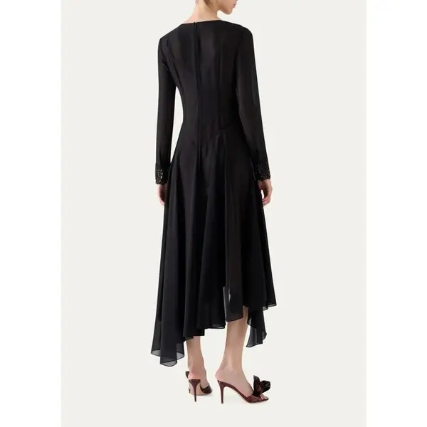 Akris Lace V-neck Silk Georgette Asymmetric Midi Dress