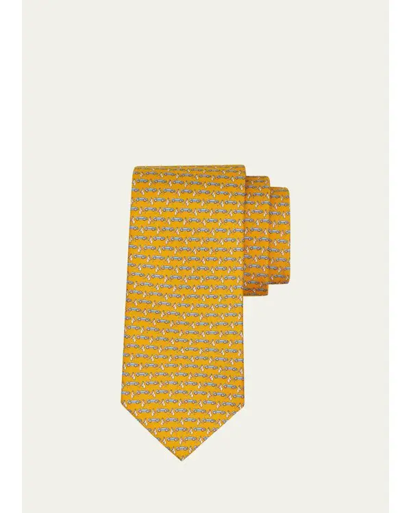 FERRAGAMO Sports Car And Flag Silk Tie - Giallo