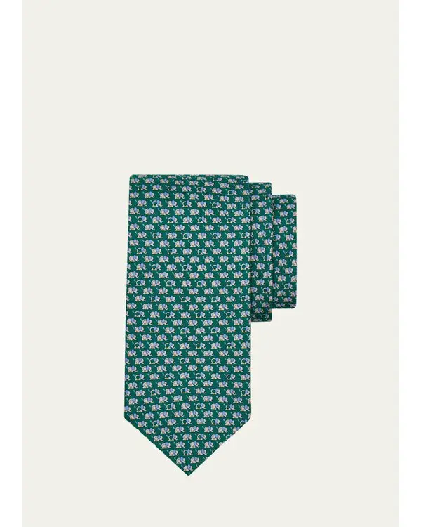 FERRAGAMO Gancio-elephant Silk Tie - Verde