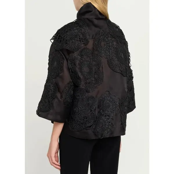 Akris Anemone Embroidered Silk Organza Zip Jacket