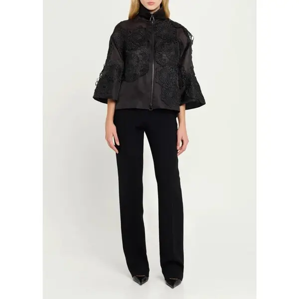 Akris Anemone Embroidered Silk Organza Zip Jacket