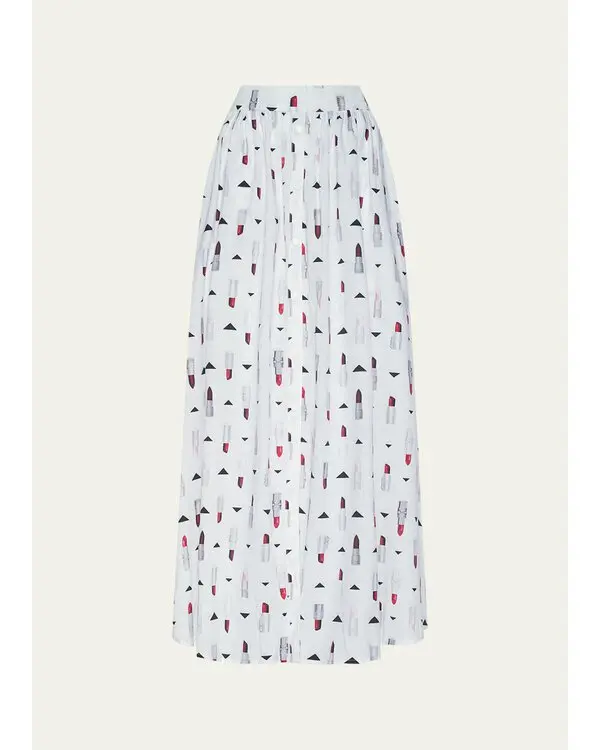 L'Agence Seina Lipstick-print Midi Skirt