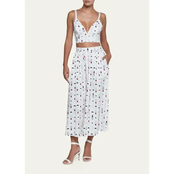 L'Agence Seina Lipstick-print Midi Skirt