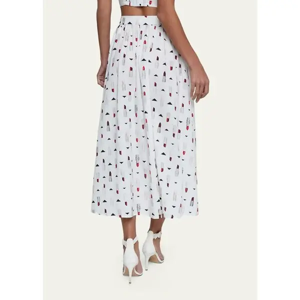 L'Agence Seina Lipstick-print Midi Skirt