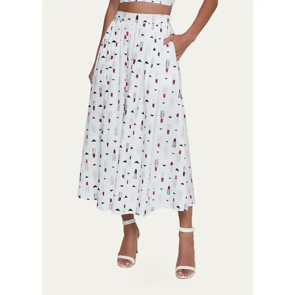 L'Agence Seina Lipstick-print Midi Skirt