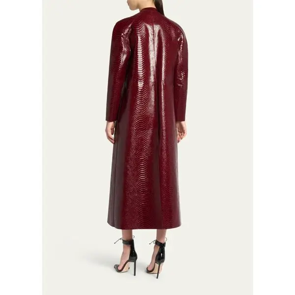 TOM FORD Snake-embossed Leather Long Coat - Ruby Red