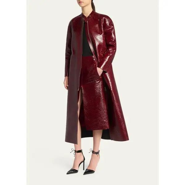 TOM FORD Snake-embossed Leather Long Coat - Ruby Red