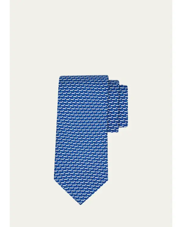 FERRAGAMO Mini-dachshund Dog Silk Tie - Azzurro