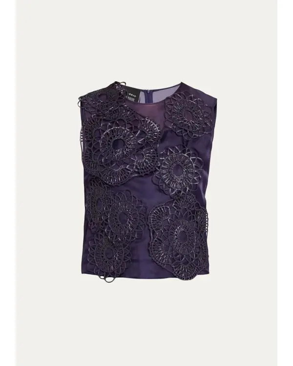 Akris Anemone Embroidered Silk Organza Sleeveless Blouse