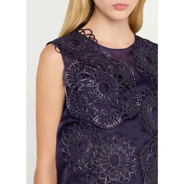 Akris Anemone Embroidered Silk Organza Sleeveless Blouse