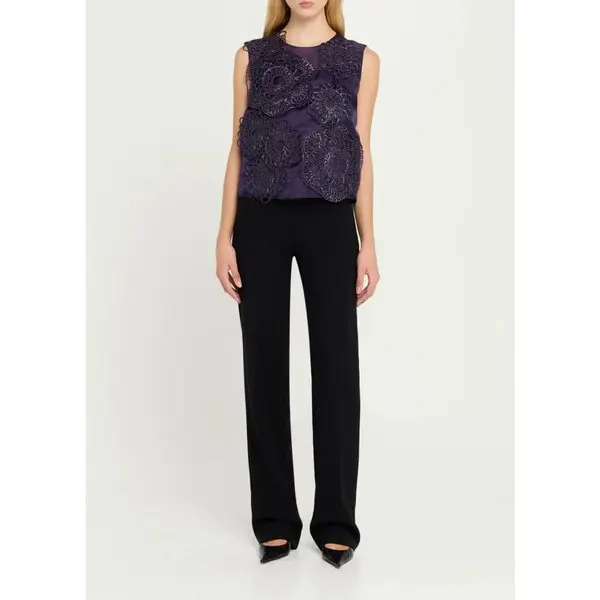 Akris Anemone Embroidered Silk Organza Sleeveless Blouse