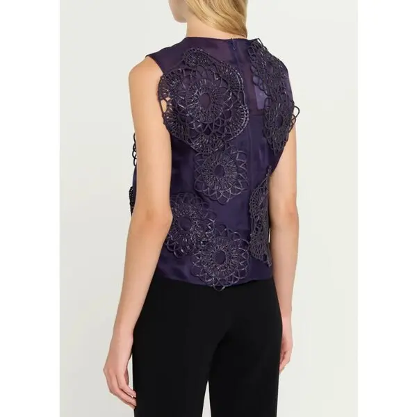 Akris Anemone Embroidered Silk Organza Sleeveless Blouse