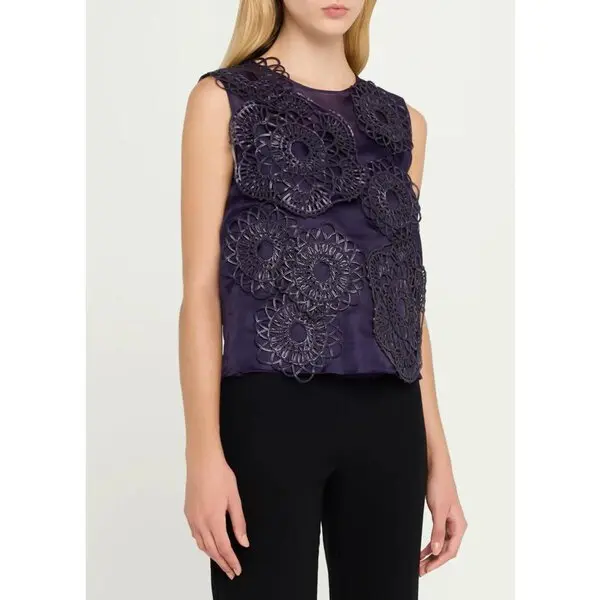 Akris Anemone Embroidered Silk Organza Sleeveless Blouse
