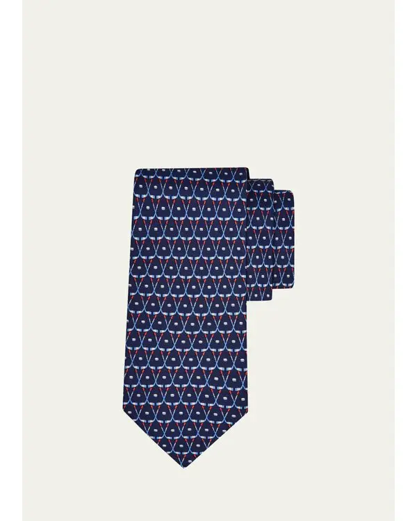 FERRAGAMO Geometric Hockey Stick Silk Tie - Navy