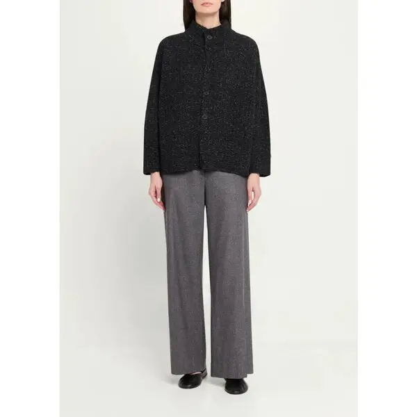 Eskandar 3/4 Width High Neck Cardigan Mid Length - Charcoal