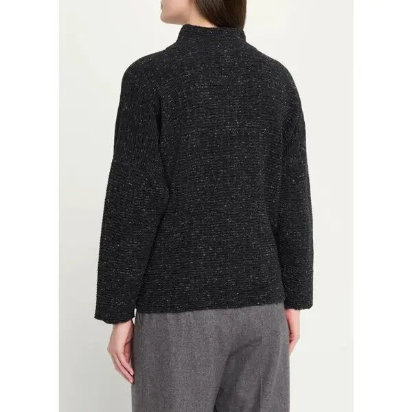 Eskandar 3/4 Width High Neck Cardigan Mid Length - Charcoal