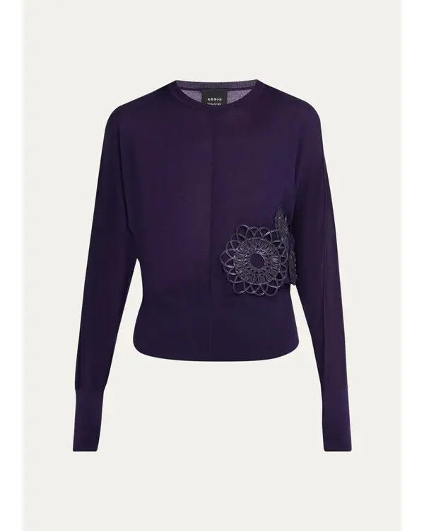 Akris 3d Woven Appliqué Cashmere-silk Dolman-sleeve Sweater - Viola