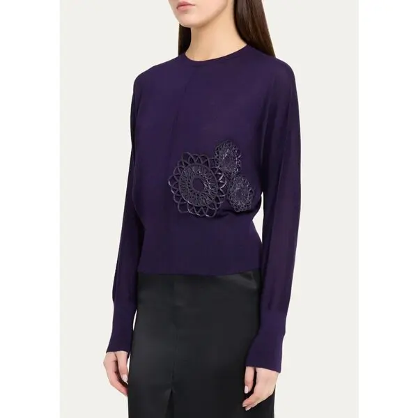 Akris 3d Woven Appliqué Cashmere-silk Dolman-sleeve Sweater - Viola