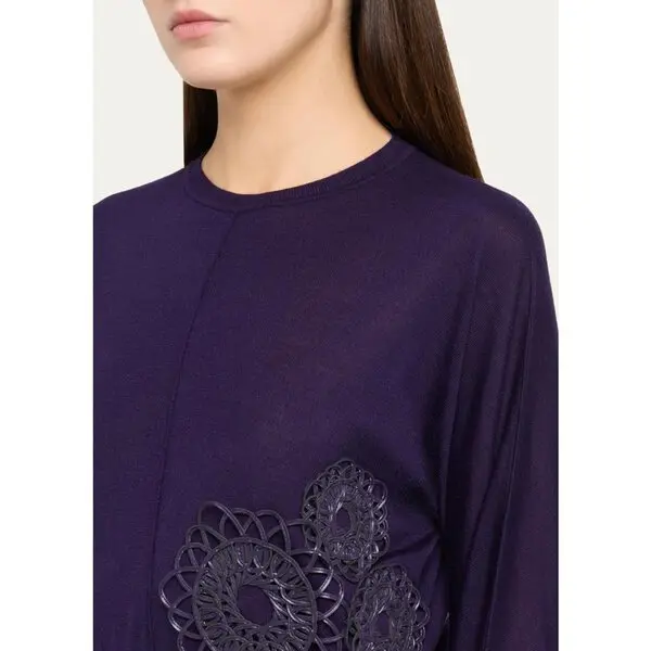 Akris 3d Woven Appliqué Cashmere-silk Dolman-sleeve Sweater - Viola