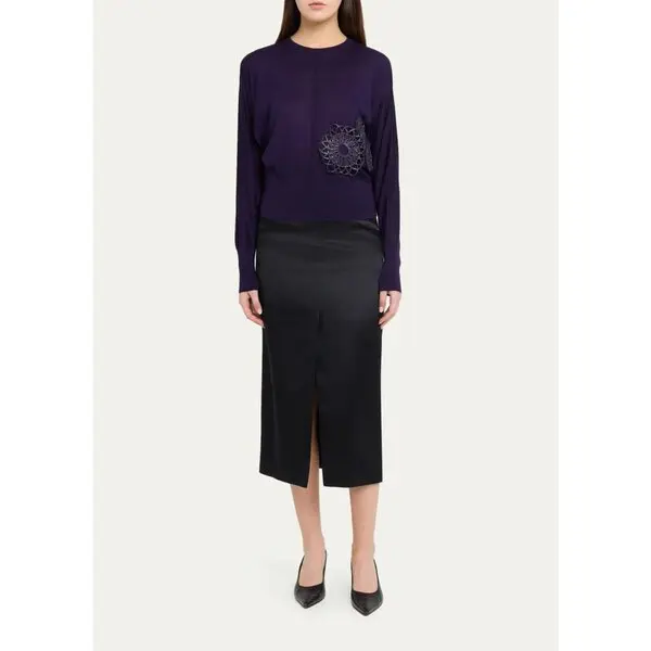Akris Silk Satin Slit Midi Pencil Skirt